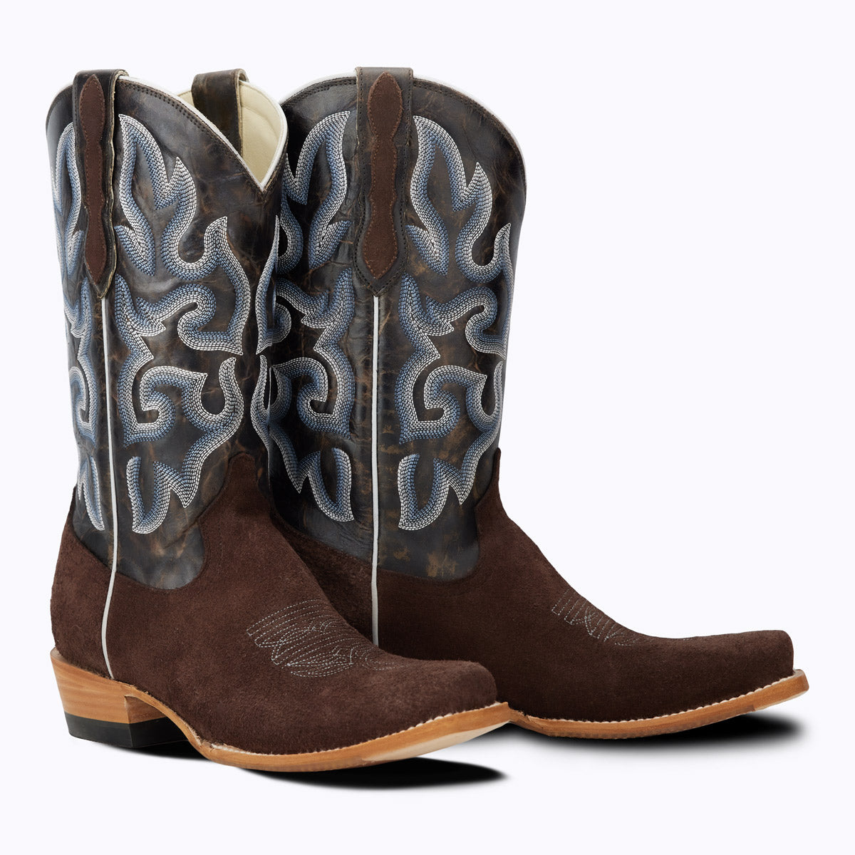 Nashville Dark Brown Roughout Stitch Cowboy Boot Cutter Toe Western Men's