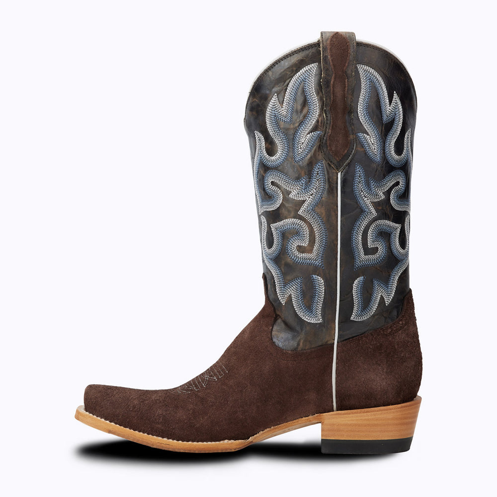 Nashville Dark Brown Roughout Stitch Cowboy Boot Cutter Toe Western Men's